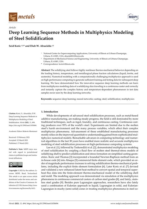 Pdf Deep Learning Sequence Methods In Multiphysics Modeling Of Steel Solidification