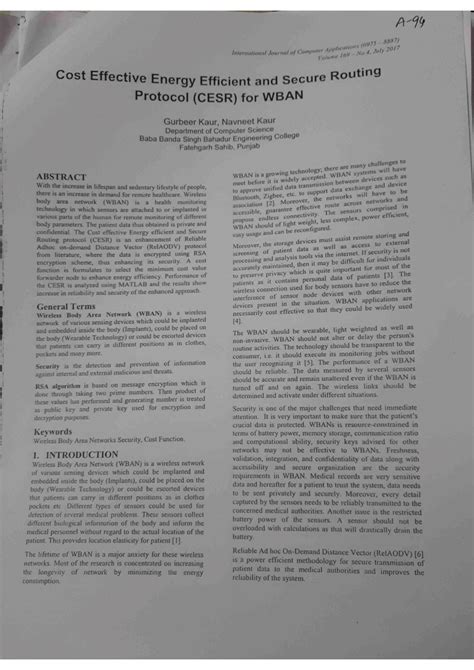 Pdf Cost Effective Energy Efficient And Secure Routing Protocol Cesr For Wban