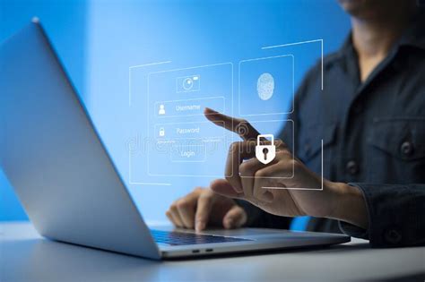 Person Using Laptop And Touching Virtual Screen For Two Factor Authentication For Safety Use Of