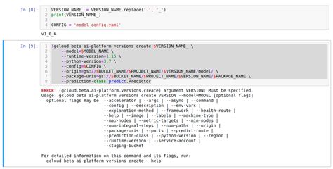 python error gcloud beta ai platform versions create argument