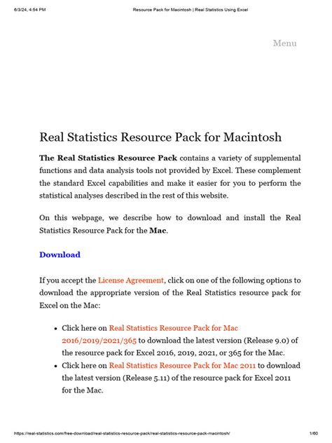 Resource Pack For Macintosh Real Statistics Using Excel Pdf