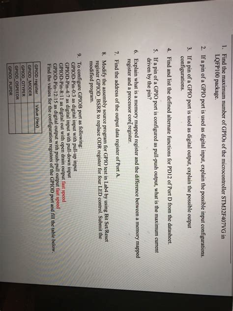 Solved 1 Find The Maximum Number Of Gpios Of The