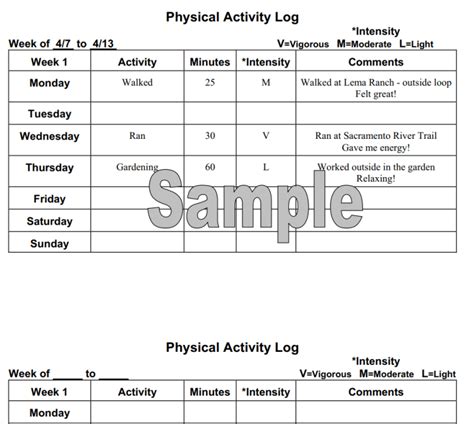 7 Free Printable Weekly Activity Log Templates