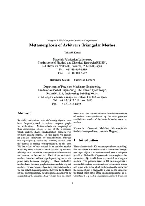 Pdf Metamorphosis Of Arbitrary Triangular Meshes
