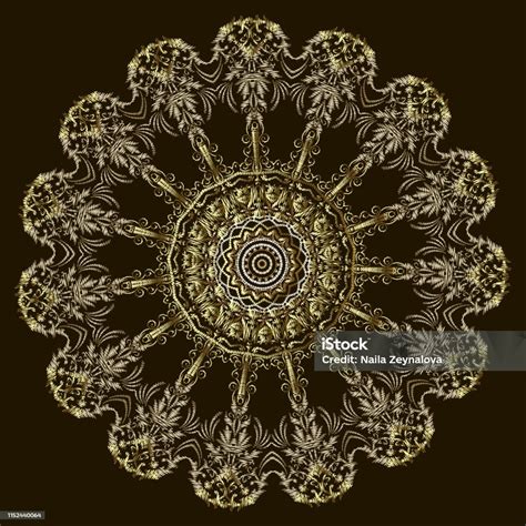 자 수 빈티지 꽃 만다라 패턴입니다 벡터 화려한 태피 스 트리 라운드 장식입니다 그런 지 레이스 골드 텍스처입니다 자 수 스티치 꽃 나뭇잎 빈티지 장식 표면 질감