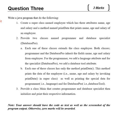 Solved Question Three 3 Marks 3 іс Write A Java Program
