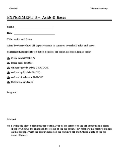 Grade 9 Lab Report Form A Lab On Acids And Grade 9 Xinhua Academy