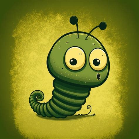 Premium Ai Image Cartoon Illustration Of A Green Worm With Big Eyes And A Long Tail Generative Ai