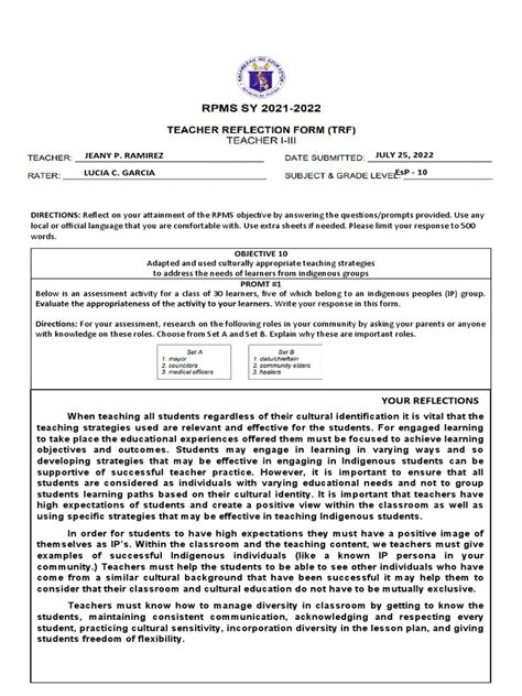 Trf Objective 10 Pdf Lesson Plan Educational Assessment