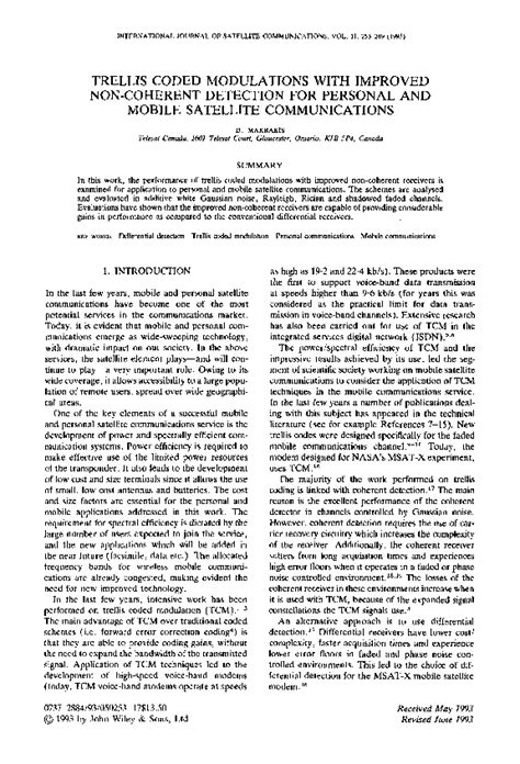 Pdf Trellis Coded Modulations With Improved Non Coherent Detection For Personal And Mobile