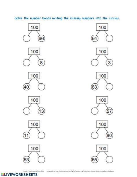 Number Bonds To 100 Worksheet