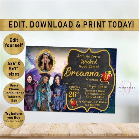 Descendants Invitation Descendants Birthday Descendants Birthday Party Descendants Invite