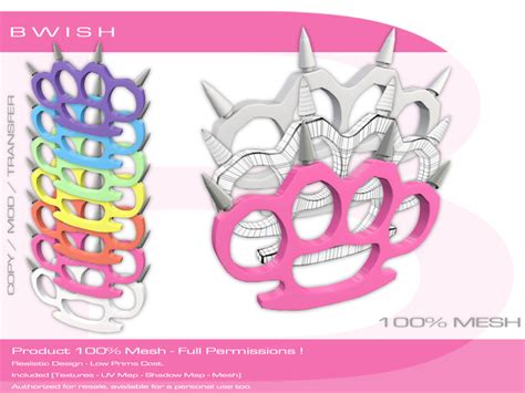Second Life Marketplace Bwish Brass Knuckles Mesh 2nd Model Pastel Full Permissions