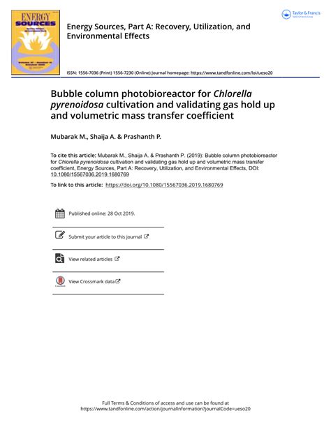 Pdf Bubble Column Photobioreactor For Chlorella Pyrenoidosa Cultivation And Validating Gas