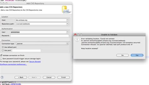 Eclipse Cvs Setup Problem Error Validating Location Stack Overflow