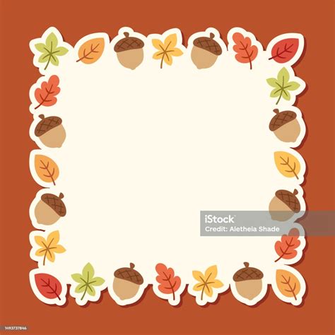 나뭇잎과 도토리가 있는 가을 사각형 프레임 현대 벡터 그림입니다 할로윈 추수 감사절 테두리 템플릿입니다 10월에 대한 스톡 벡터