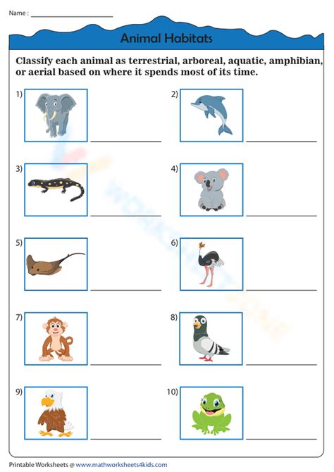 Classifying Animals Based On Their Habitats Worksheet