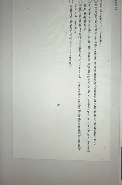 Solved N 8 ﻿of 10rivate Or Asymmetric Informationis An