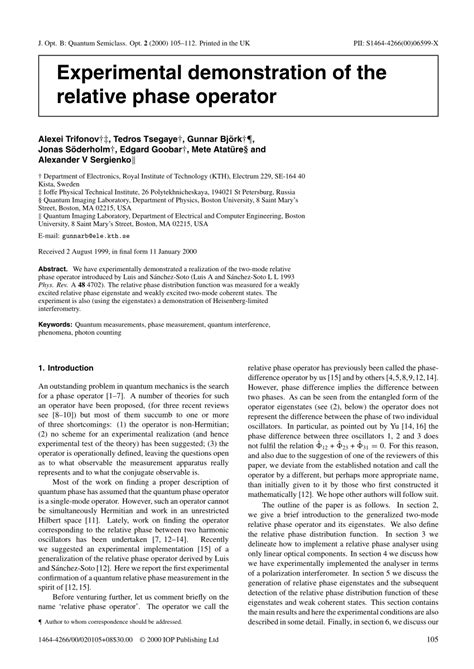Pdf Experimental Demonstration Of The Relative Phase Operator