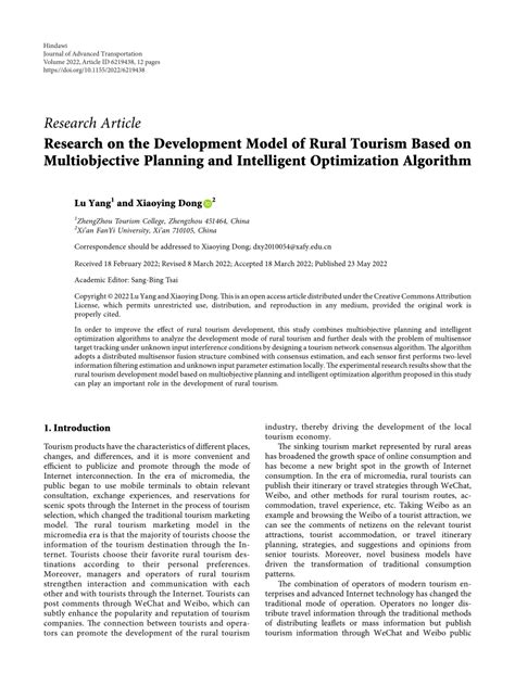 Pdf Research On The Development Model Of Rural Tourism Based On Multiobjective Planning And