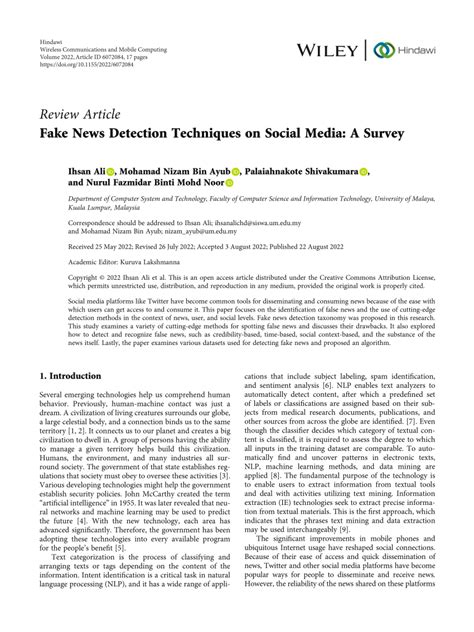 Pdf Fake News Detection Techniques On Social Media A Survey