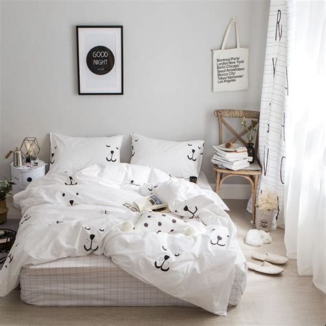 100 хлопок стильное милое белое постельное белье Dormy с принтом мишки