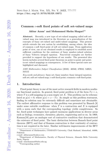 pdf common e soft xed points of soft set valued maps