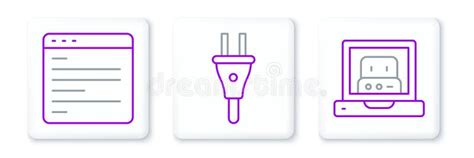 Set Line Creating Robot Computer Api Interface And Electric Plug Icon