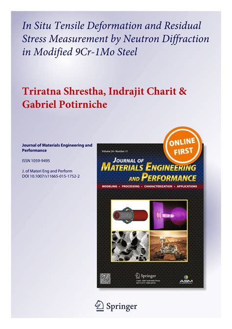 Pdf In Situ Tensile Deformation And Residual Stress Measurement By Neutron Diffraction In