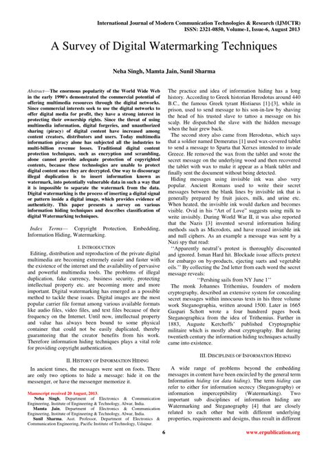 Pdf A Survey Of Digital Watermarking Techniques