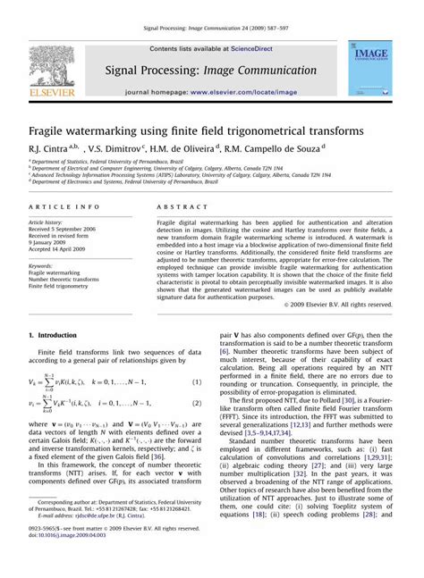 Pdf Fragile Watermarking Using Finite Field Trigonometrical