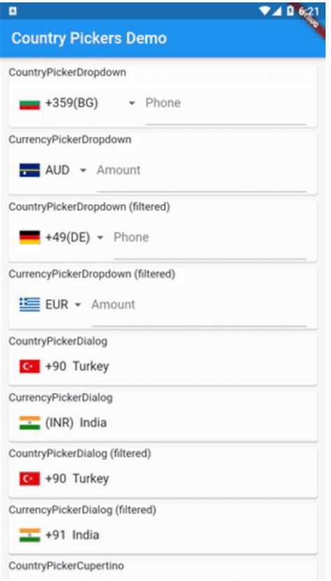 国家选择器和国家代码选择器 country currency pickers flutter package