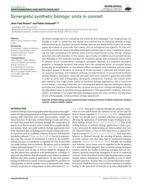 Pdf Synergistic Synthetic Biology Units In Concert