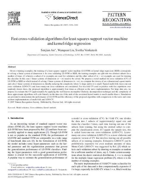Pdf Fast Cross Validation Algorithms For Least Squares Support Vector Machine And Kernel Ridge
