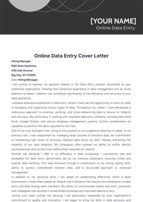 Free Online Data Entry Cover Letter Template To Edit Online