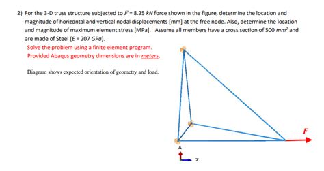 Solved 2 For The 3 D Truss Structure Subjected To F825kn