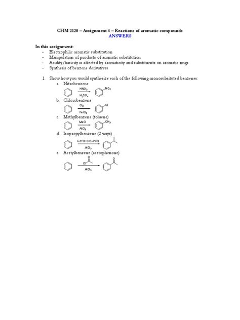 Assignment 4 Reactions Of Aromatic Compounds Answers Pdf Aromaticity Chemical Reactions