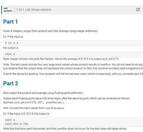 Part 1 Given 4 Integers Output Their Product And Their Average Using Integer Arithmetic Ex If
