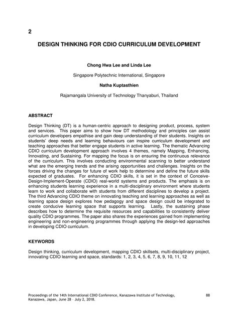 Pdf Design Thinking For Cdio Curriculum Development