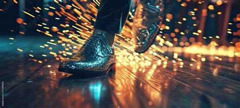 Close Up Of Male Legs In High Heeled Shoes With Sparkles Feet Of A Man