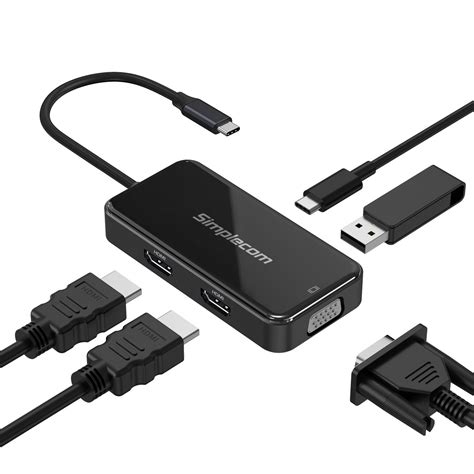 Simplecom DA In USB C Multiport Adapter MST Hub With VGA And Dual HDMI PowerhousePC