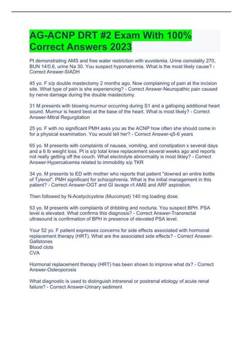 Ag Acnp Drt 2 Exam With 100 Correct Answers 2023 Agacnp Stuvia Us