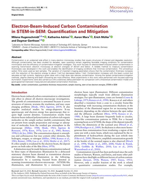 Pdf Electron Beam Induced Carbon Contamination In Stem In Sem
