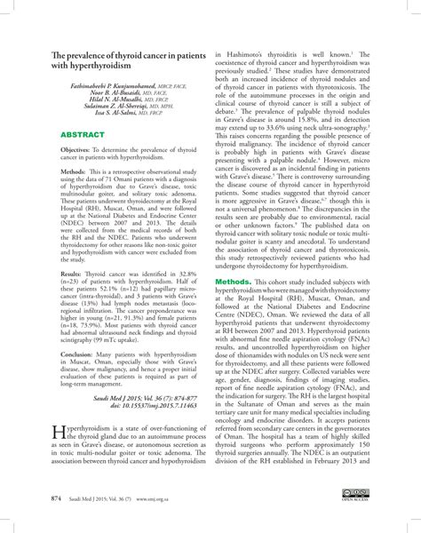Pdf The Prevalence Of Thyroid Cancer In Patients With Hyperthyroidism