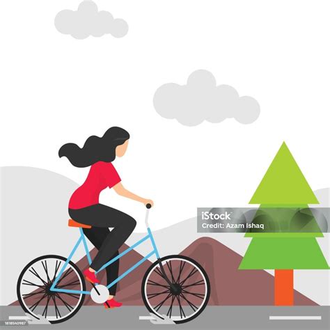 공공 공원에서 자전거 라이더 벡터 컬러 아이콘 디자인 행동 지향 기호 개인 정체성 또는 생활 스타일 기호 지속 가능한 생활 스톡 일러스트 여성 자전거 컨셉 건강한 생활방식에