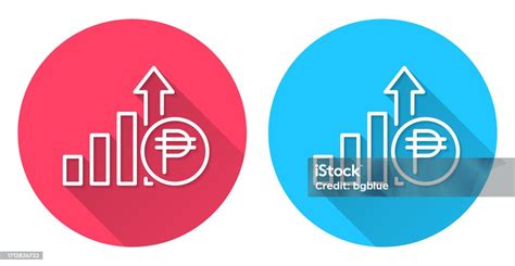 Peso Rate Increase Round Icon With Long Shadow On Red Or Blue