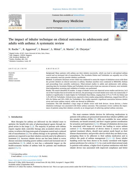 Pdf The Impact Of Inhaler Technique On Clinical Outcomes In Adolescents And Adults With Asthma