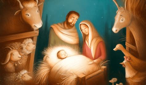 Beautiful Nativity Scene Illustration Birth Of Jesus In The Manger