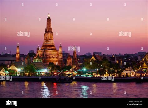 Wat Arun Temple Of The Dawn And The Chao Phraya River By Night Bangkok Thailand Southeast