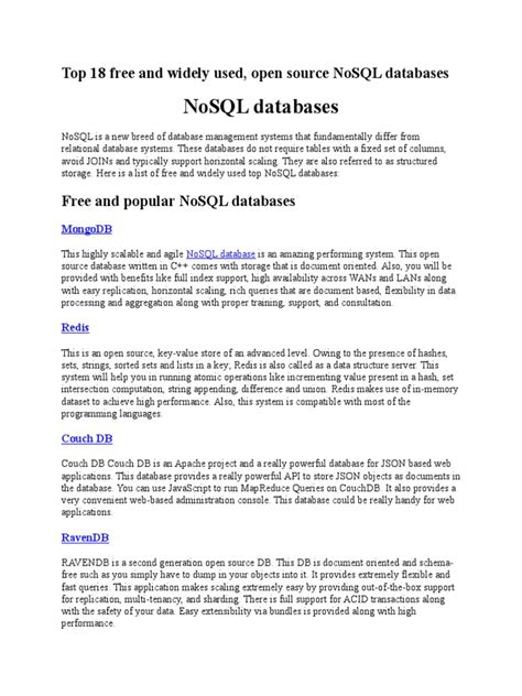top 18 free and widely used open source nosql databases pdf no sql scalability